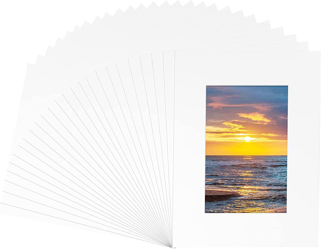 Pack of 25 sets of 11x14 for 8x10 Photo White Mat Matte Board with Bac ...