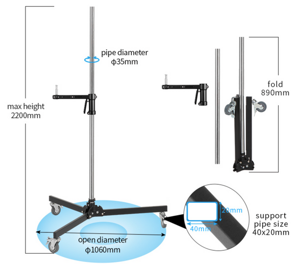 Photoys Handle Light Stand With Adjustable Gun-Grip Handle And Wheels ...